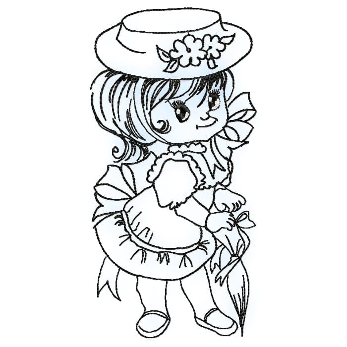 Vintage Girl Line Work Machine Embroidery - Pam's Embroidery Designs